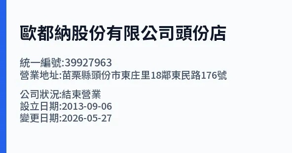 歐都納股份有限公司頭份店的照片-統編 39927963(苗栗縣) 公司登記資料與營業項目詳細圖表