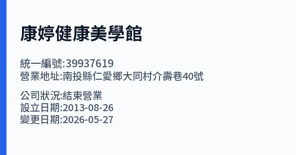 康婷健康美學館的照片-統編 39937619(南投縣) 公司登記資料與營業項目詳細圖表