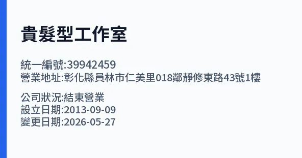 貴髮型工作室的照片-統編 39942459(彰化縣) 公司登記資料與營業項目詳細圖表