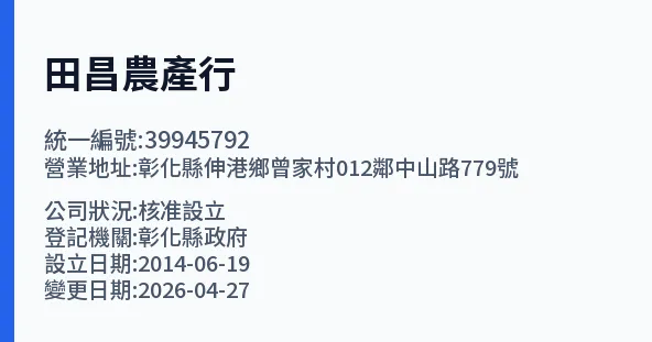 田昌農產行的照片-統編 39945792(彰化縣) 公司登記資料與營業項目詳細圖表