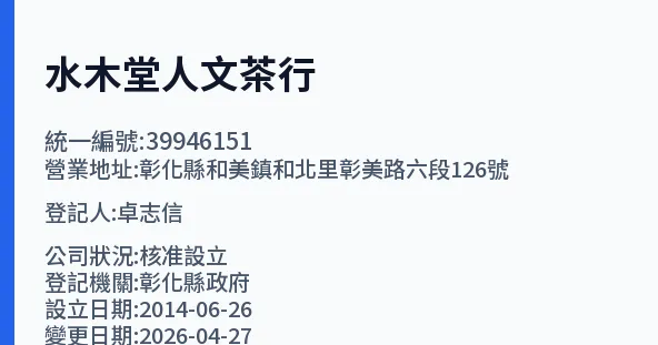 水木堂人文茶行的照片-統編 39946151(彰化縣) 公司登記資料與營業項目詳細圖表