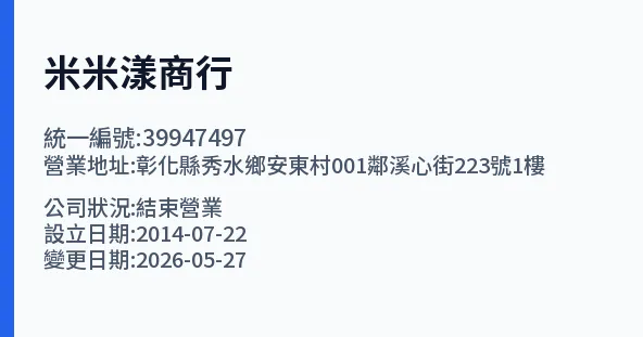 米米漾商行的照片-統編 39947497(彰化縣) 公司登記資料與營業項目詳細圖表