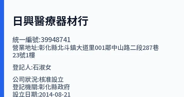 日興醫療器材行的照片-統編 39948741(彰化縣) 公司登記資料與營業項目詳細圖表