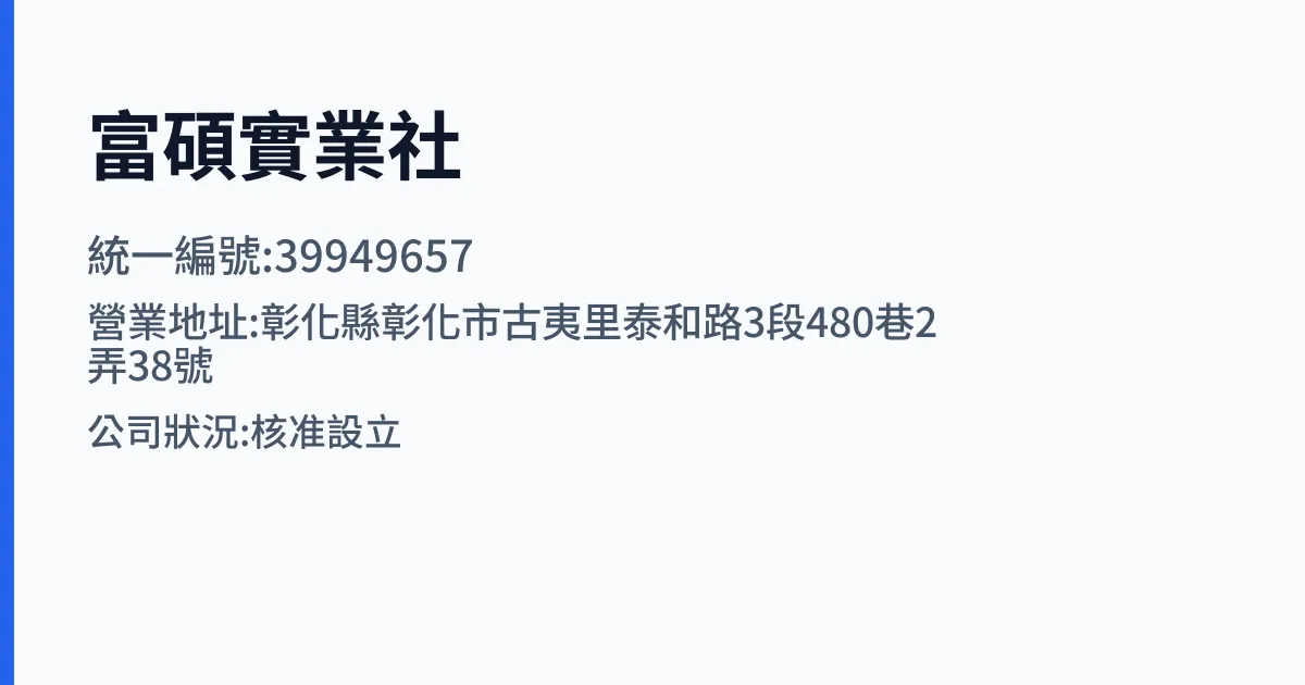 富碩實業社 - 統編 39949657（彰化縣） 公司登記資料與營業項目詳細圖表