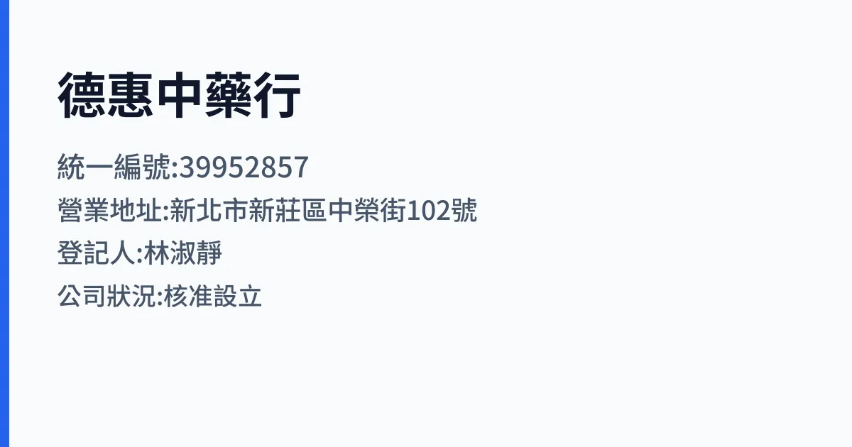 德惠中藥行 - 統編 39952857(新北市) 公司登記資料與營業項目詳細圖表