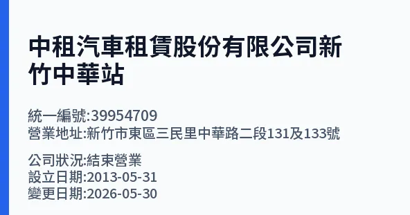 中租汽車租賃股份有限公司新竹中華站的照片-統編 39954709(新竹市) 公司登記資料與營業項目詳細圖表