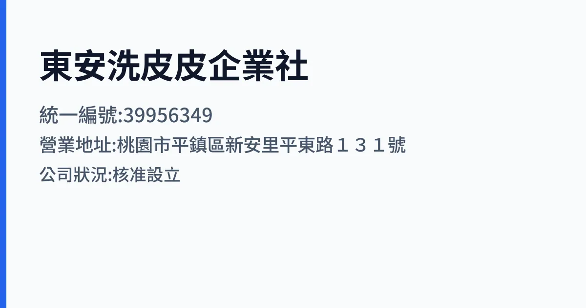 東安洗皮皮企業社 - 統編 39956349(桃園市) 公司登記資料與營業項目詳細圖表