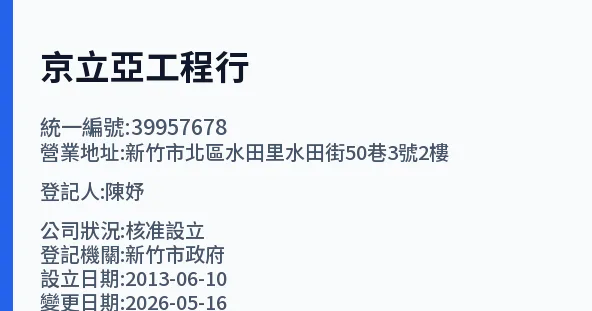 京立亞工程行的照片-統編 39957678(新竹市) 公司登記資料與營業項目詳細圖表