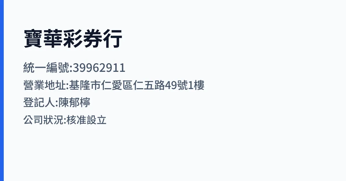 寶華彩券行 - 統編 39962911(基隆市) 公司登記資料與營業項目詳細圖表