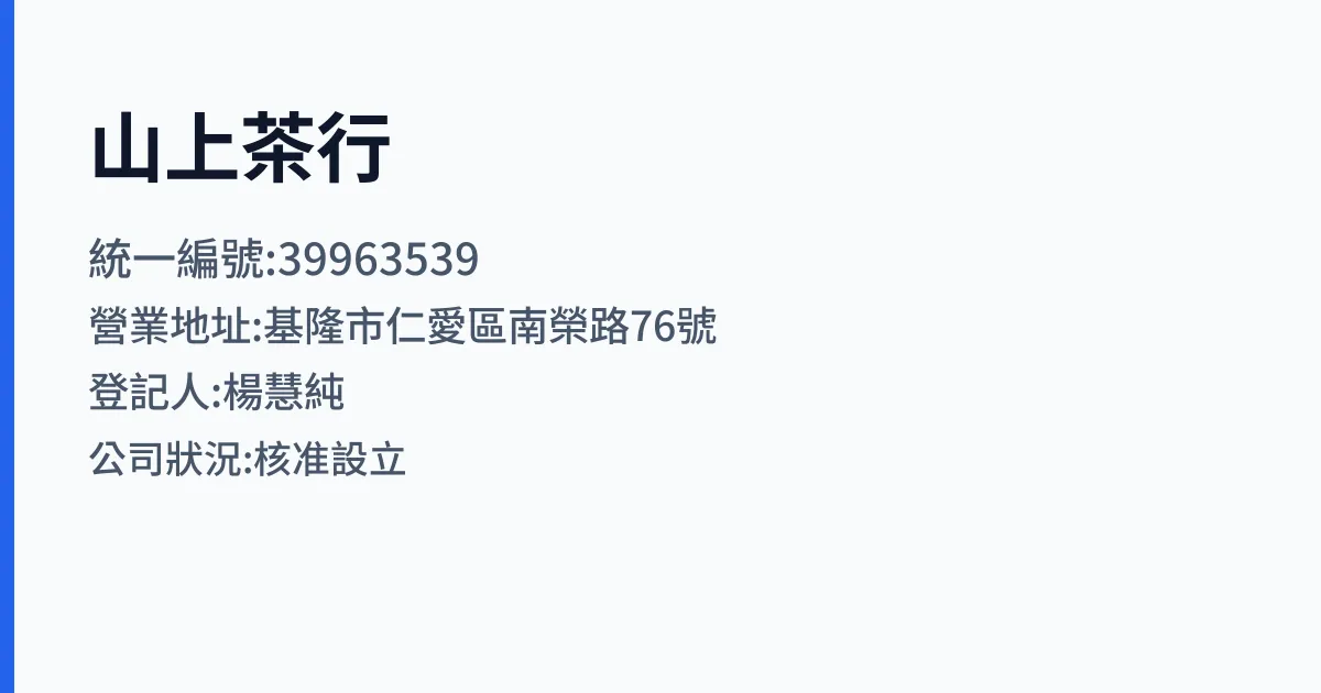 山上茶行 - 統編 39963539（基隆市） 公司登記資料與營業項目詳細圖表