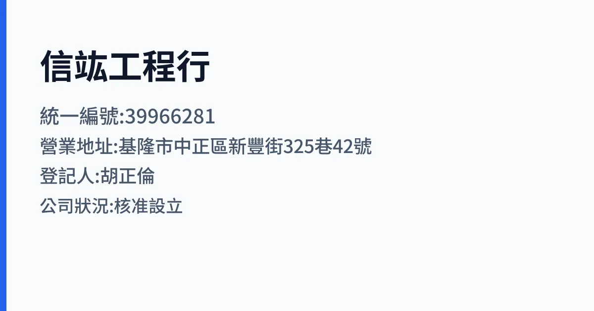 信竑工程行 - 統編 39966281(基隆市) 公司登記資料與營業項目詳細圖表