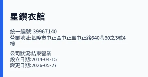 星鑽衣館的照片-統編 39967140(基隆市) 公司登記資料與營業項目詳細圖表