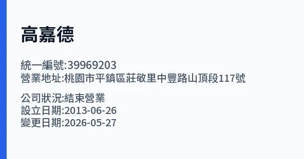 高嘉德的照片-統編 39969203(桃園市) 公司登記資料與營業項目詳細圖表