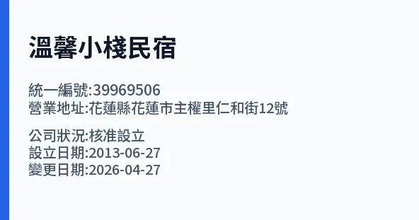 溫馨小棧民宿的照片-統編 39969506(花蓮縣) 公司登記資料與營業項目詳細圖表