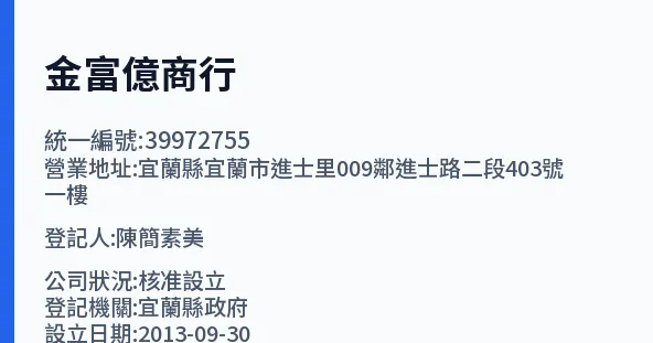 金富億商行的照片-統編 39972755(宜蘭縣) 公司登記資料與營業項目詳細圖表