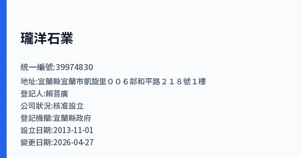 瓏洋石業的照片-統編 39974830(宜蘭縣) 公司登記資料與營業項目詳細圖表