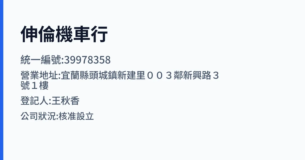伸倫機車行 - 統編 39978358(宜蘭縣) 公司登記資料與營業項目詳細圖表