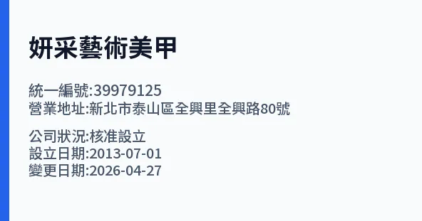 妍采藝術美甲的照片-統編 39979125(新北市) 公司登記資料與營業項目詳細圖表