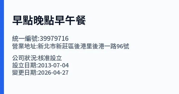 早點晚點早午餐的照片-統編 39979716(新北市) 公司登記資料與營業項目詳細圖表
