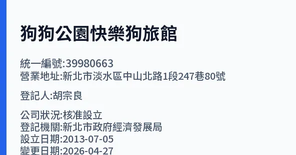 狗狗公園快樂狗旅館的照片-統編 39980663(新北市) 公司登記資料與營業項目詳細圖表