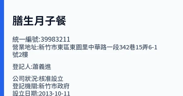 膳生月子餐的照片-統編 39983211(新竹市) 公司登記資料與營業項目詳細圖表