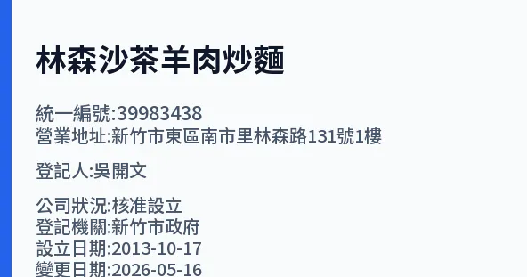 林森沙茶羊肉炒麵的照片-統編 39983438(新竹市) 公司登記資料與營業項目詳細圖表