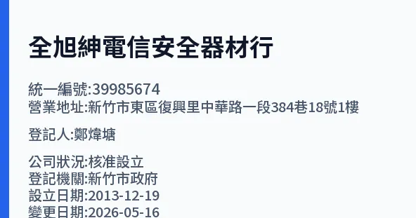 全旭紳電信安全器材行的照片-統編 39985674(新竹市) 公司登記資料與營業項目詳細圖表