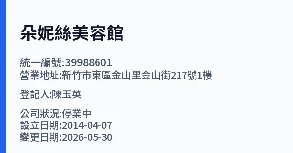 朵妮絲美容館的照片-統編 39988601(新竹市) 公司登記資料與營業項目詳細圖表
