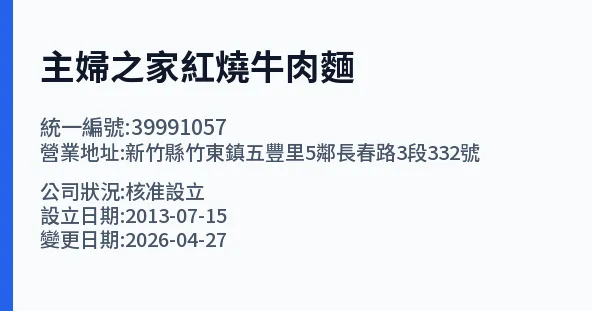 主婦之家紅燒牛肉麵的照片-統編 39991057(新竹縣) 公司登記資料與營業項目詳細圖表