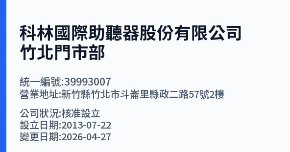 科林國際助聽器股份有限公司竹北門市部的照片-統編 39993007(新竹縣) 公司登記資料與營業項目詳細圖表