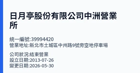 日月亭股份有限公司中洲營業所的照片-統編 39994420(新北市) 公司登記資料與營業項目詳細圖表