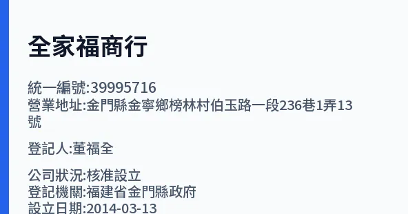 全家福商行的照片-統編 39995716(金門縣) 公司登記資料與營業項目詳細圖表