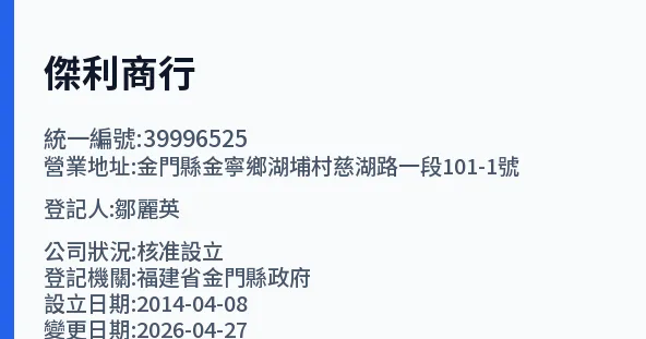 傑利商行的照片-統編 39996525(金門縣) 公司登記資料與營業項目詳細圖表
