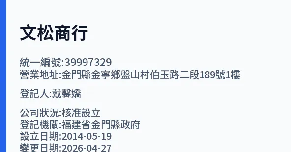 文松商行的照片-統編 39997329(金門縣) 公司登記資料與營業項目詳細圖表