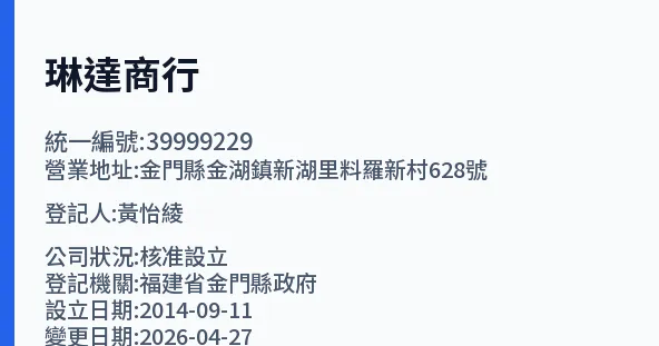 琳達商行的照片-統編 39999229(金門縣) 公司登記資料與營業項目詳細圖表