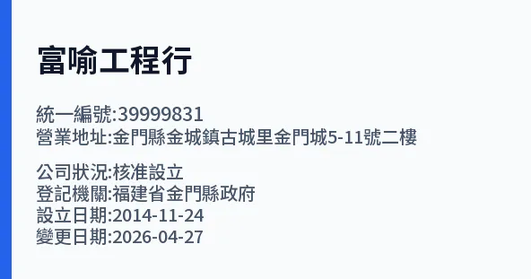富喻工程行的照片-統編 39999831(金門縣) 公司登記資料與營業項目詳細圖表