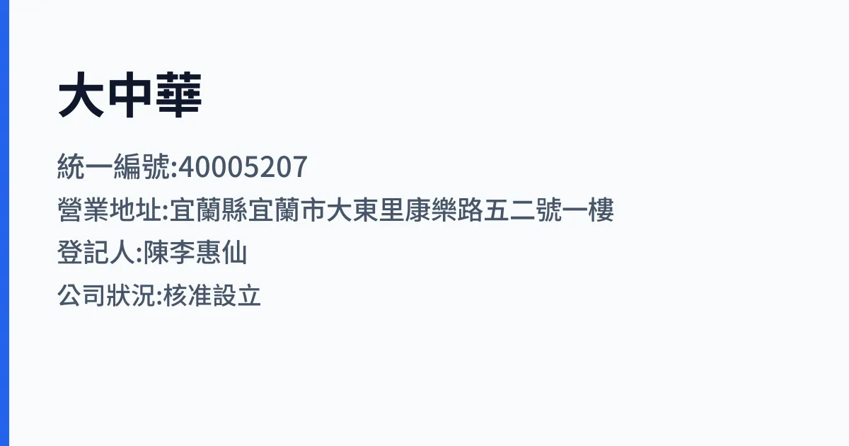 大中華 - 統編 40005207(宜蘭縣) 公司登記資料與營業項目詳細圖表
