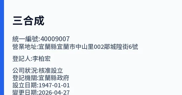三合成的照片-統編 40009007(宜蘭縣) 公司登記資料與營業項目詳細圖表