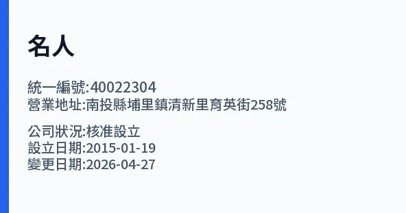 名人的照片-統編 40022304(南投縣) 公司登記資料與營業項目詳細圖表
