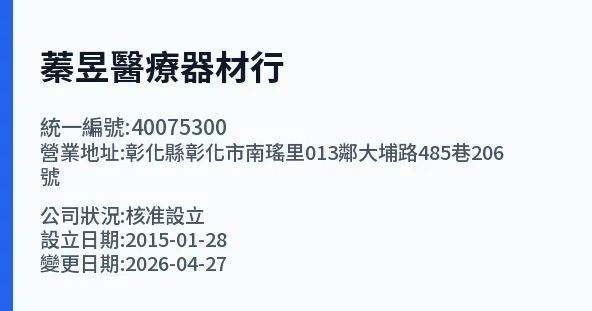 蓁昱醫療器材行的照片-統編 40075300(彰化縣) 公司登記資料與營業項目詳細圖表