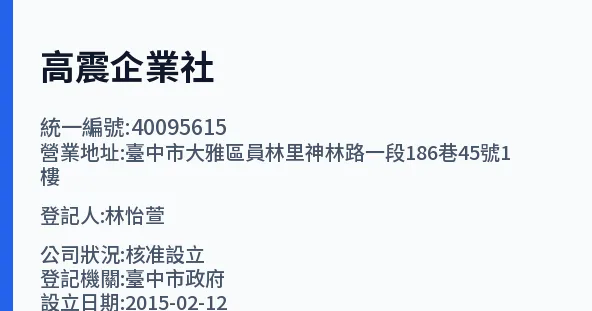 高震企業社的照片-統編 40095615(臺中市) 公司登記資料與營業項目詳細圖表