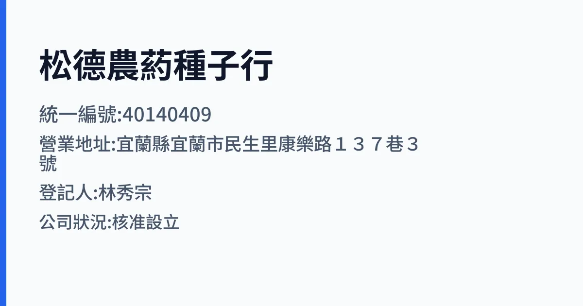 松德農葯種子行 - 統編 40140409（宜蘭縣） 公司登記資料與營業項目詳細圖表