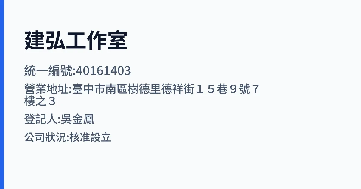 建弘工作室 - 統編 40161403(臺中市) 公司登記資料與營業項目詳細圖表