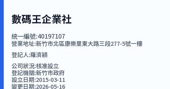 數碼王企業社的照片-統編 40197107(新竹市) 公司登記資料與營業項目詳細圖表