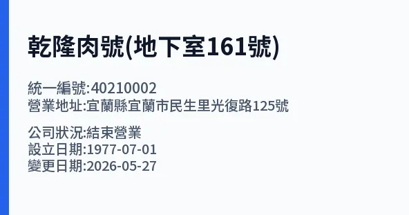 乾隆肉號(地下室161號)的照片-統編 40210002(宜蘭縣) 公司登記資料與營業項目詳細圖表