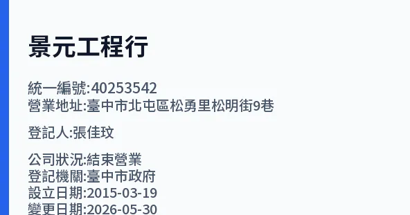 景元工程行的照片-統編 40253542(臺中市) 公司登記資料與營業項目詳細圖表