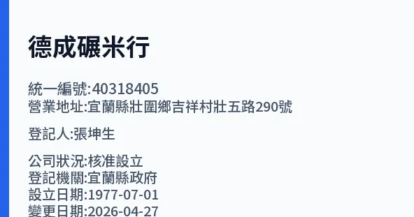 德成碾米行的照片-統編 40318405(宜蘭縣) 公司登記資料與營業項目詳細圖表