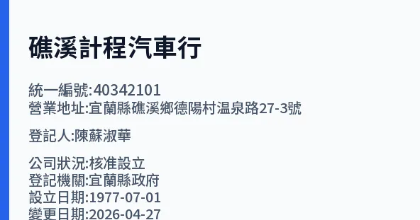 礁溪計程汽車行的照片-統編 40342101(宜蘭縣) 公司登記資料與營業項目詳細圖表