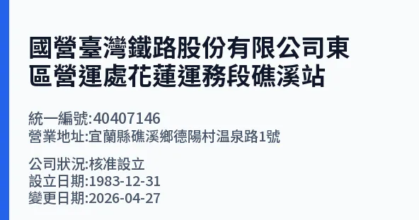 國營臺灣鐵路股份有限公司東區營運處花蓮運務段礁溪站的照片-統編 40407146(宜蘭縣) 公司登記資料與營業項目詳細圖表