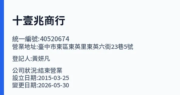十壹兆商行的照片-統編 40520674(臺中市) 公司登記資料與營業項目詳細圖表
